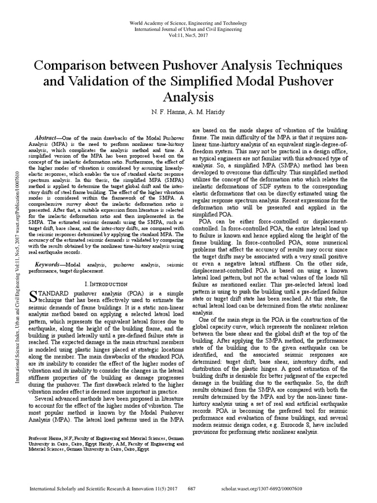 Comparison Between Pushover Analysis Techniques and Validation of The Simplified Modal Pushover ...
