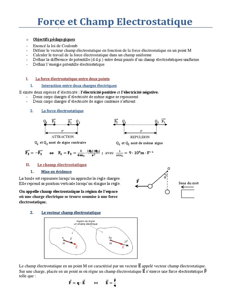 Force et Champ Électrostatique 1ère S | PDF | Champ électrique ...