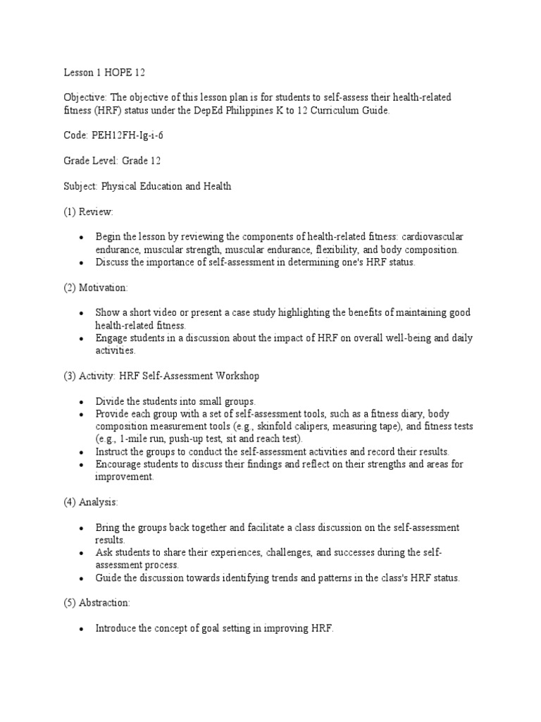 Hope 12 LP | PDF | Physical Fitness | Goal Setting