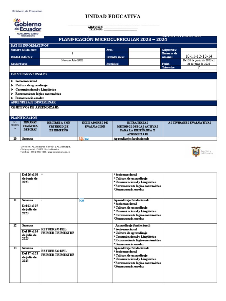 Planificación Micro Curricular 1er Trimestre 9no EGB CCNN | PDF | Evaluación | Aprendizaje