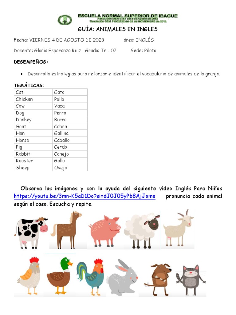 GUÍA INGLES ANIMALES DE LA GRANJA 4 AGOSTO | PDF GUÍA INGLES ANIMALES DE LA GRANJA 4 AGOSTO | PDF