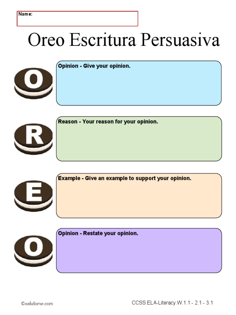 Common Core Graphic Organizer Oreo Opinion Writing | PDF