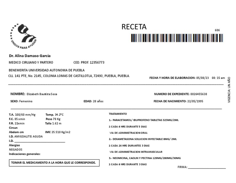 Receta médica para amigdalitis aguda | PDF | Salud y bienestar