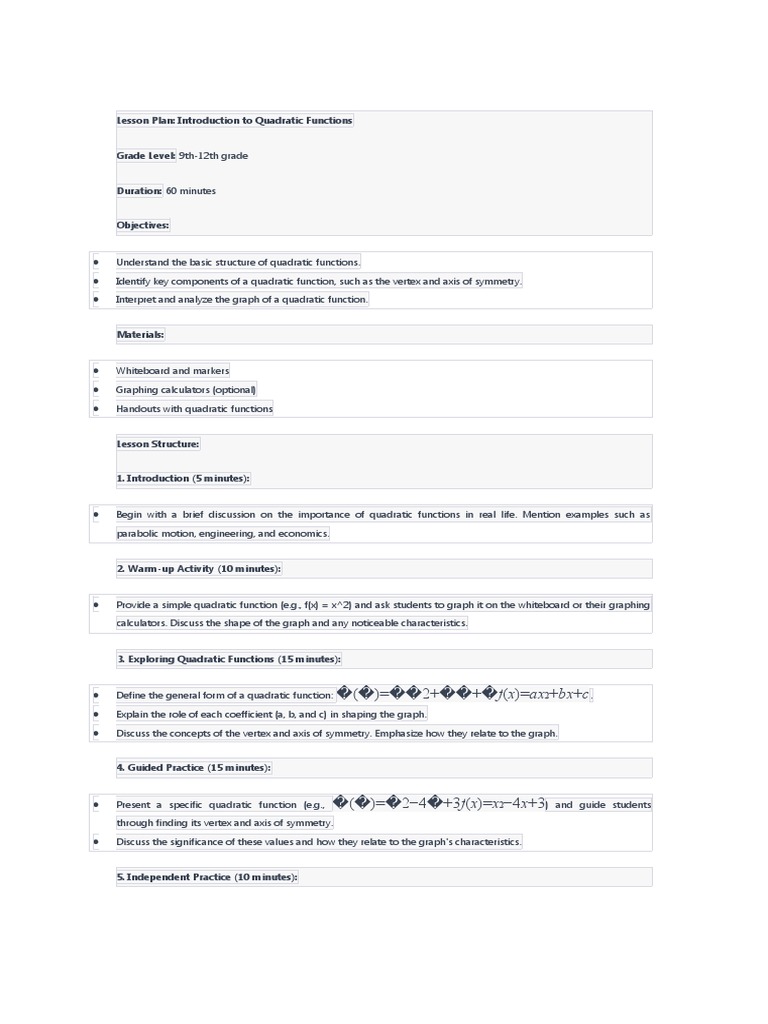 Lesson Plan Introduction To Quadratic Functions | PDF | Function ...