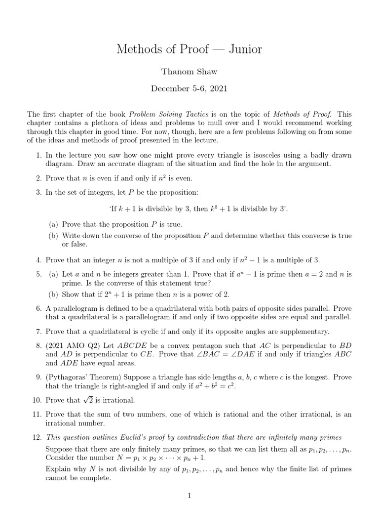 Methods - of - Proof J Shaw Dec21 | PDF | Prime Number | Mathematical Proof