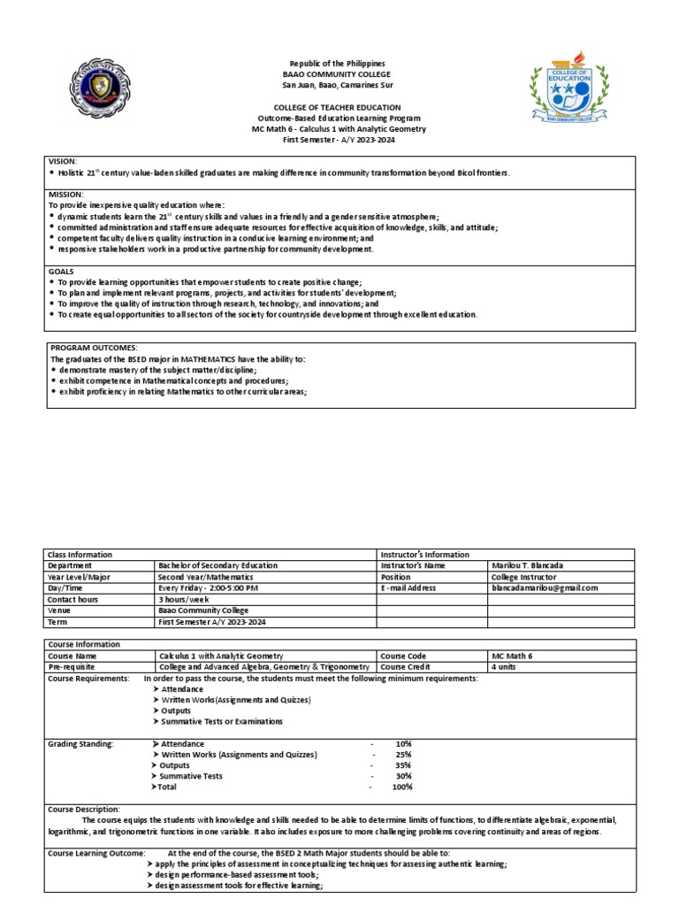 MC-Math-6-Calculus-1-with-Analytic-Geometry | PDF | Differential ...