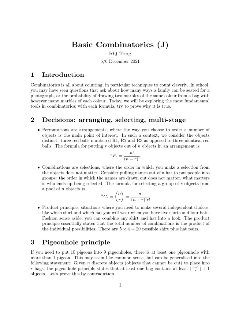 Fundamental Combinatorics Techniques Pdf Combinatorics Mathematics