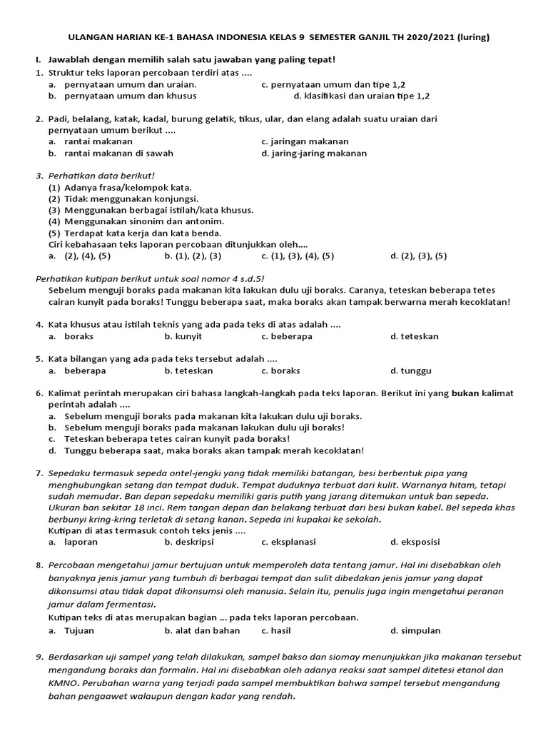 UH 1 BIN 9 Ganjil (Lap Percobaan 2) | PDF