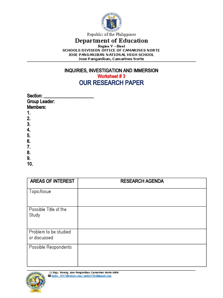 Worksheets No 3 - Research Title and SOP | PDF