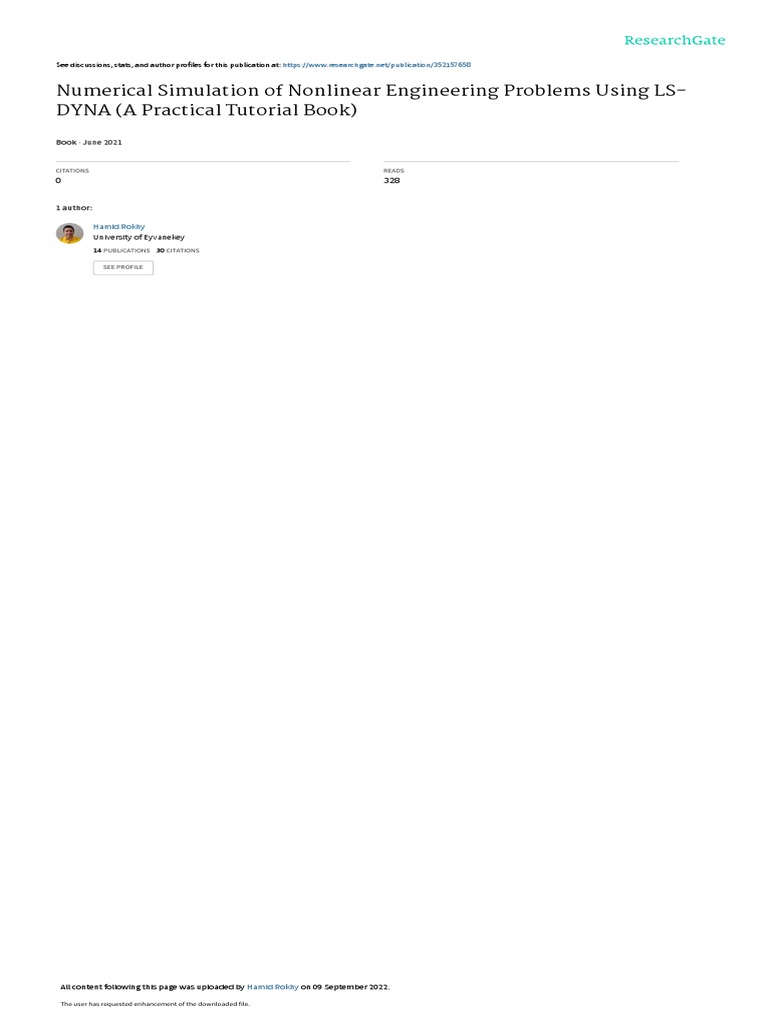 Numerical Simulation of Nonlinear Engineering Problems Using LS DYNA | PDF | Deformation ...