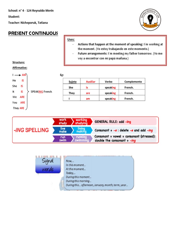 Present Continuous Affirmative | PDF | Semantic Units | Syntax