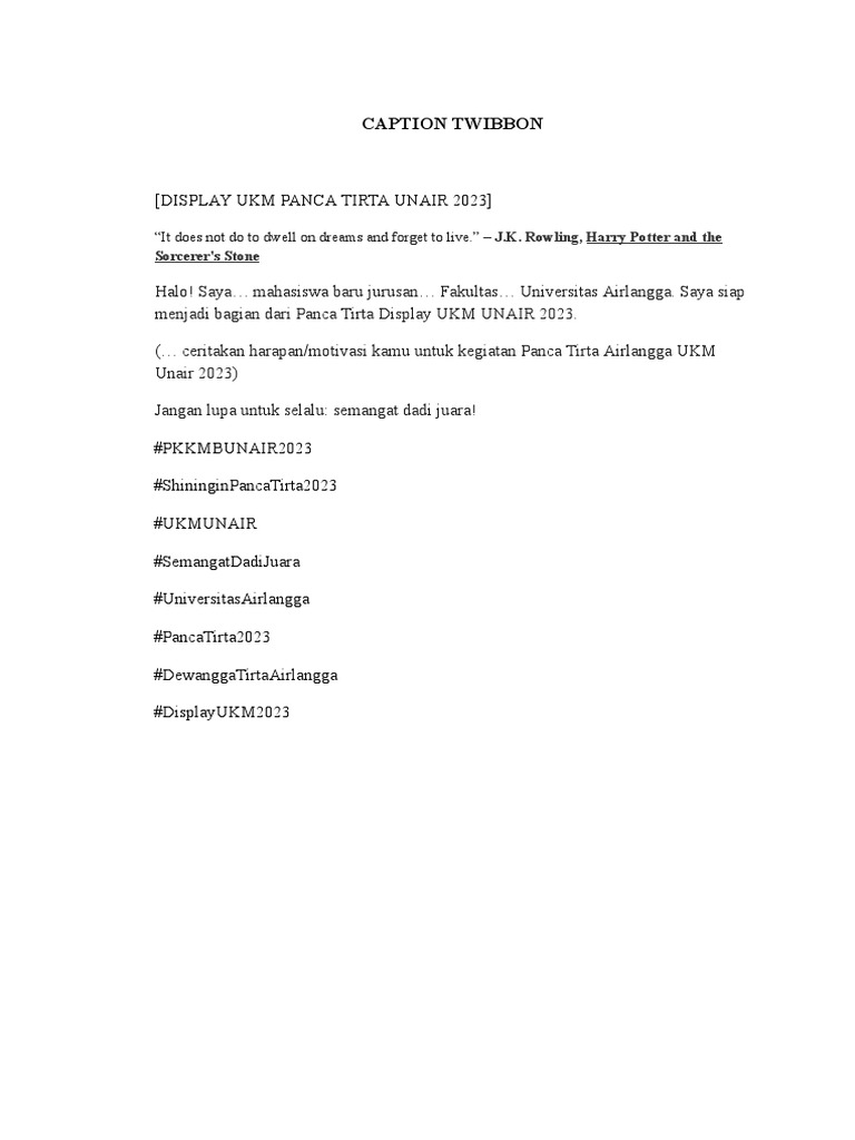 Caption Twibbon Panca Tirta Display UKM 2023 | PDF