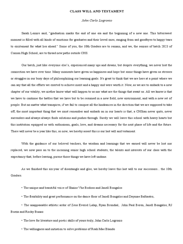 CLASS WILL AND TESTAMENT Edited | PDF