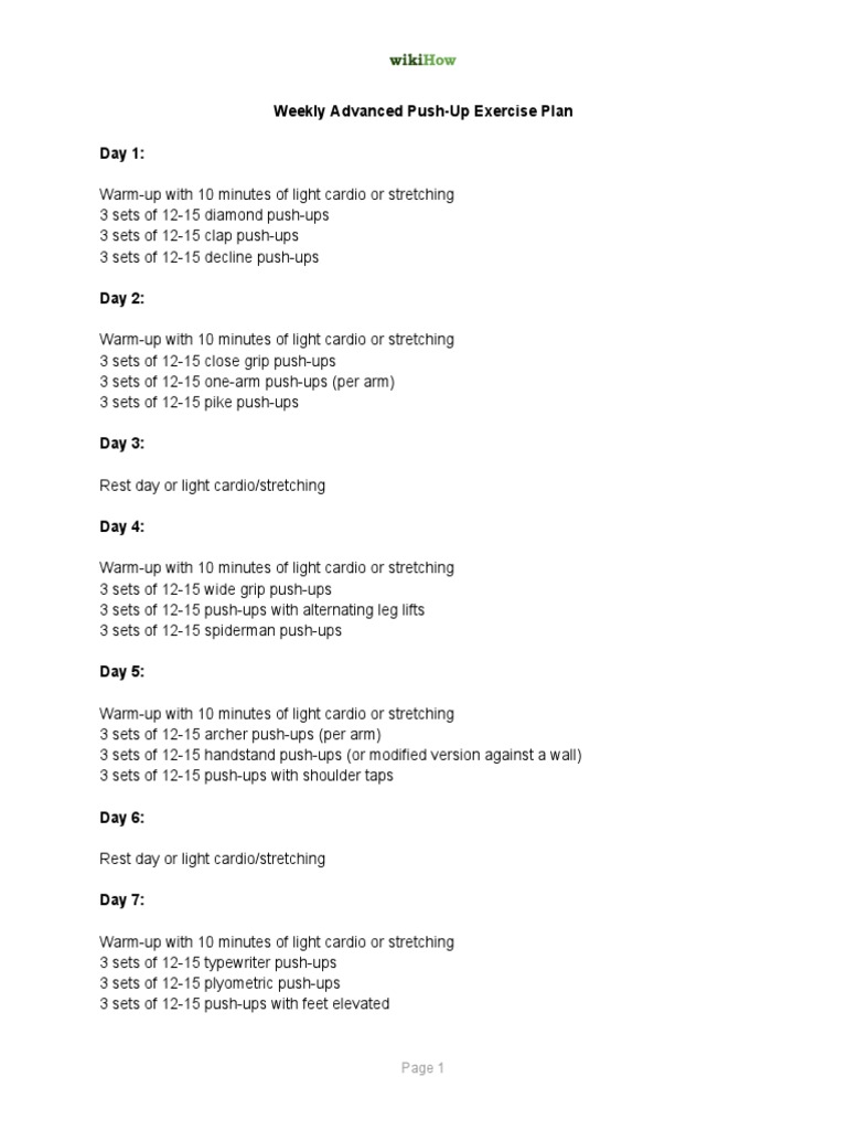 Weekly Advanced Push Up Exercise Plan | PDF