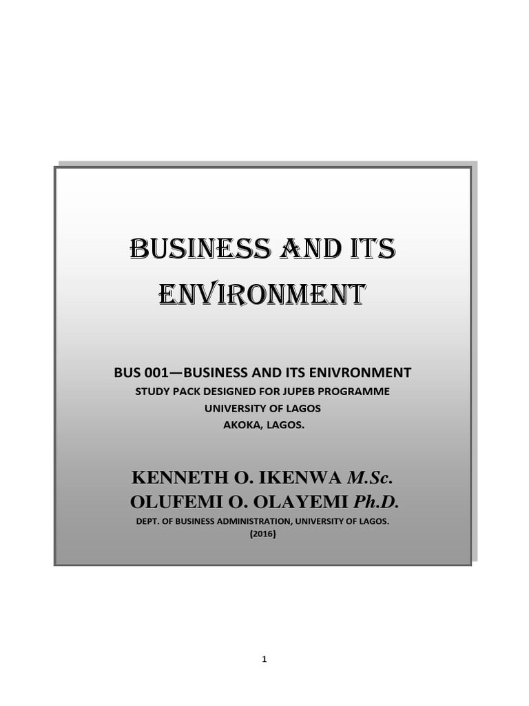 Business and Its Environment - New Bus 001 Jupeb Study Modules-Sept. Revised | PDF ...