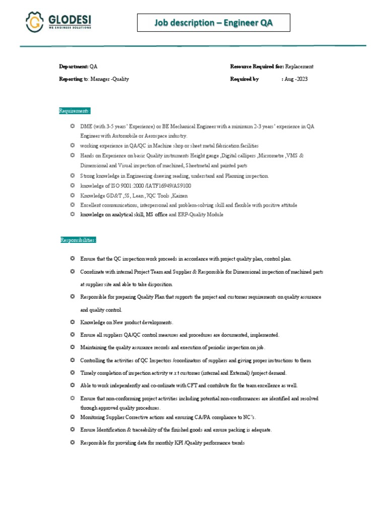 JD-QA Engineer | PDF | Quality Assurance | Systems Science