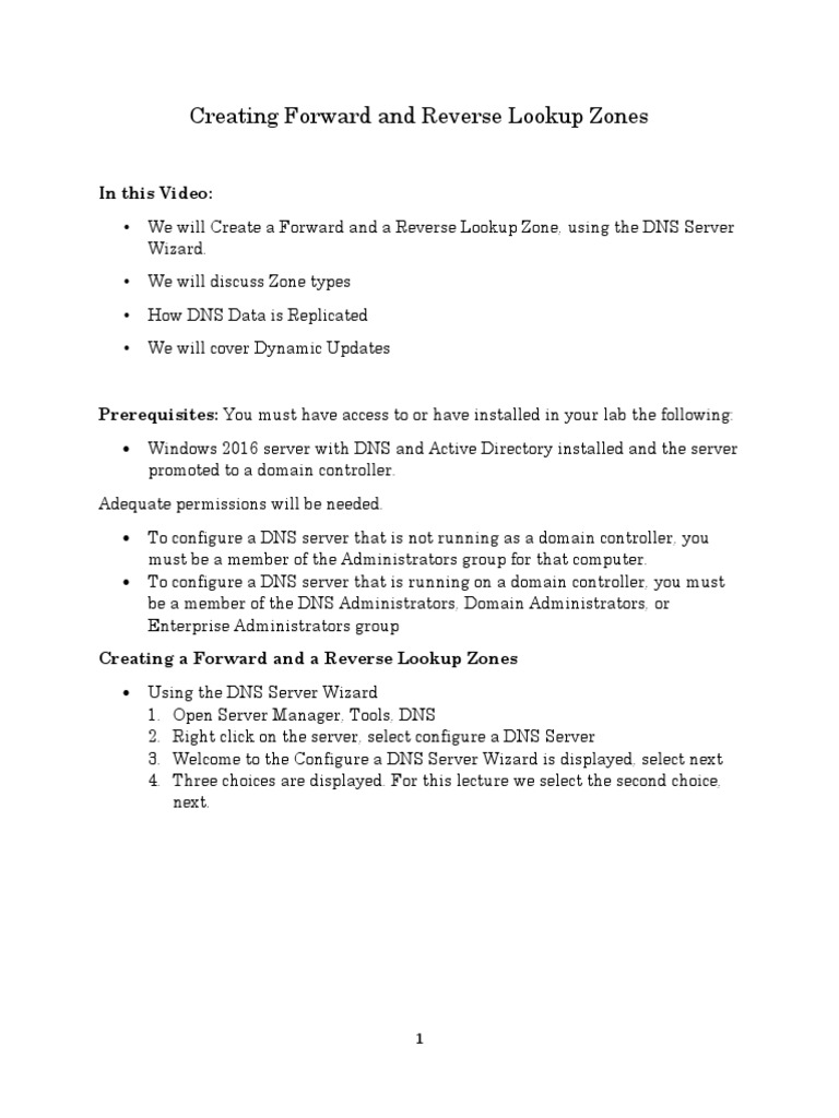 9.1 - Creating A Forward and Reverse Lookup Zone | PDF