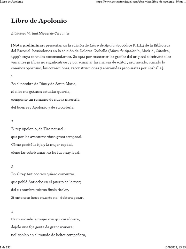 Resumen del Libro de Apolonio | PDF | Literatura española | Literatura ...