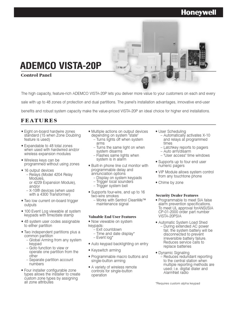 Ademco Vista-20P: Features | PDF | Relay | Telecommunications