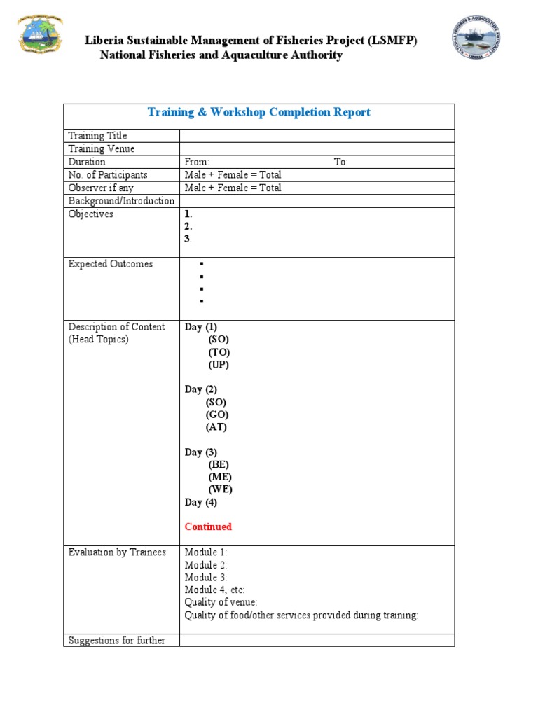 Draft Template - Training-Workshop Completion Report | PDF