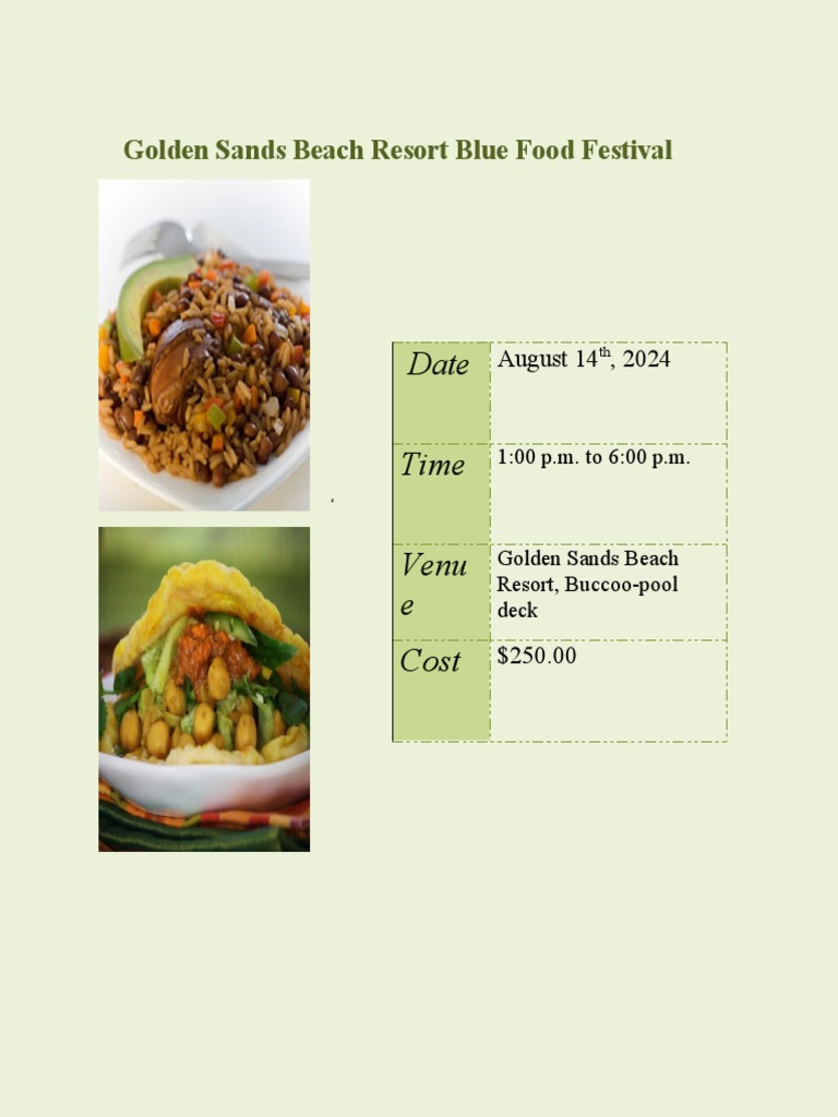 Golden Sands Beach Resort Blue Food Festival Flyer | PDF