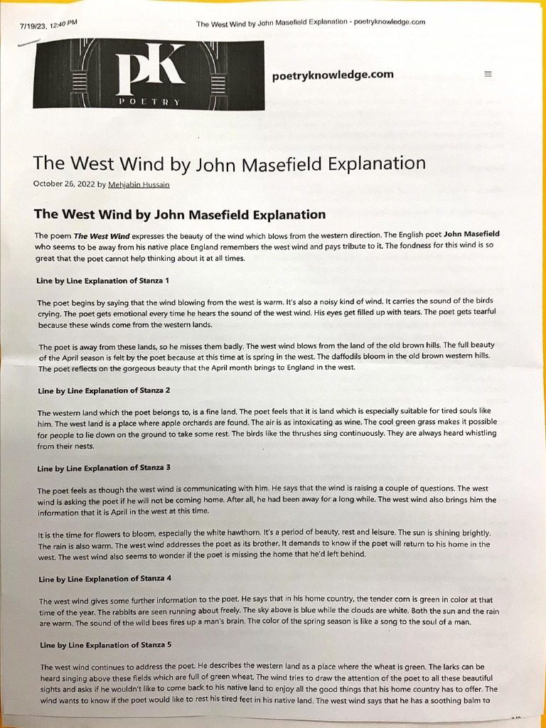 English West Wind Notes | PDF | Poetry