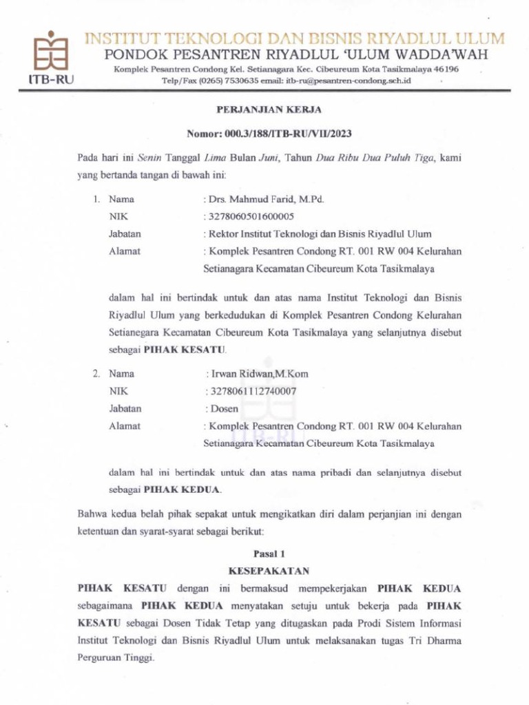 Surat Perjanjian Pa Irwan | PDF