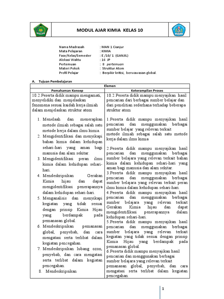 Modul TP 1 Kimia X 2023 | PDF