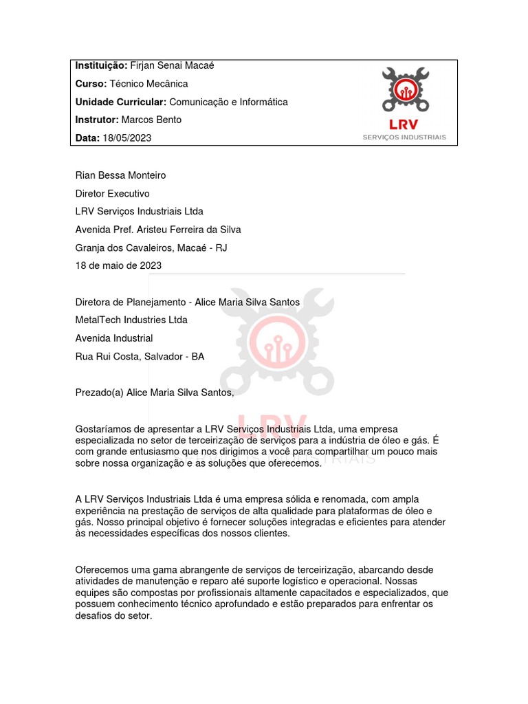 Carta Comercial | PDF | Setor terciário da economia | Economias