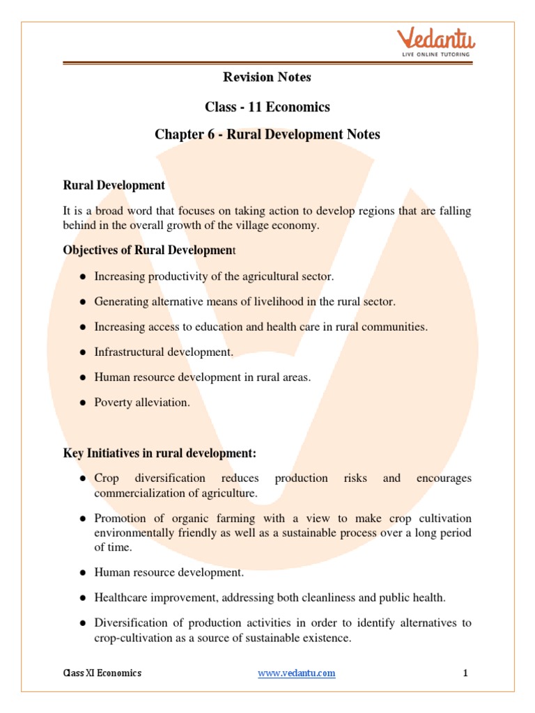 Rural Development Class 11 Notes CBSE Economics Chapter 6 [PDF] | PDF ...