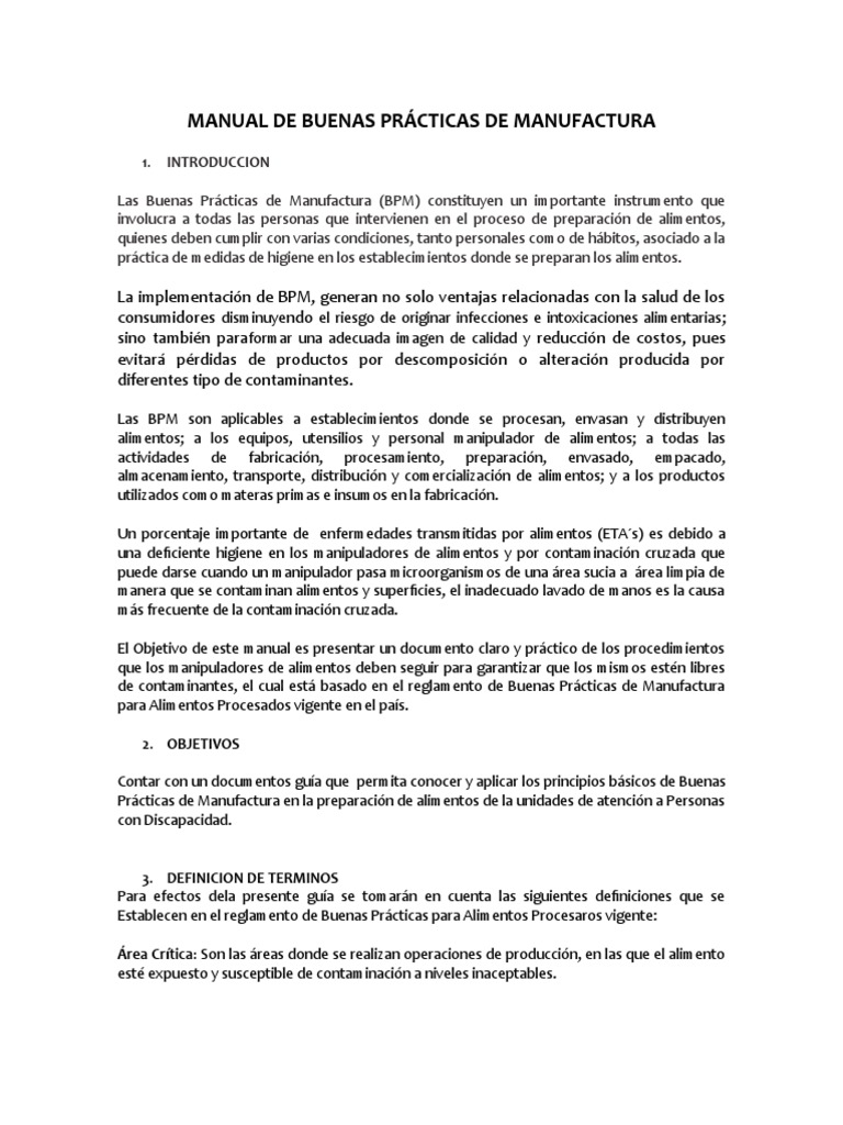 Manual BPM | PDF | Alimentos | Lavado de manos