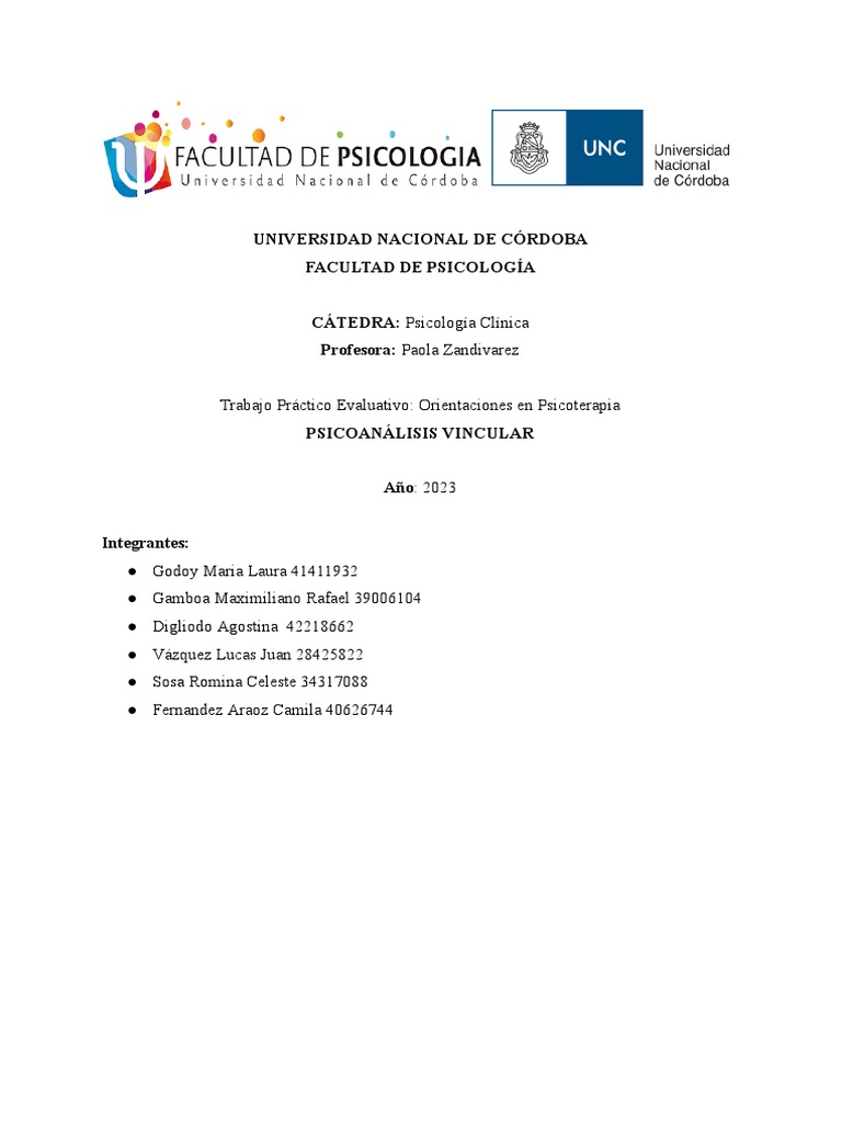 PRESENTACIÓN CLINICA VINCULAR (1) | PDF | Psicoanálisis | Mente inconsciente