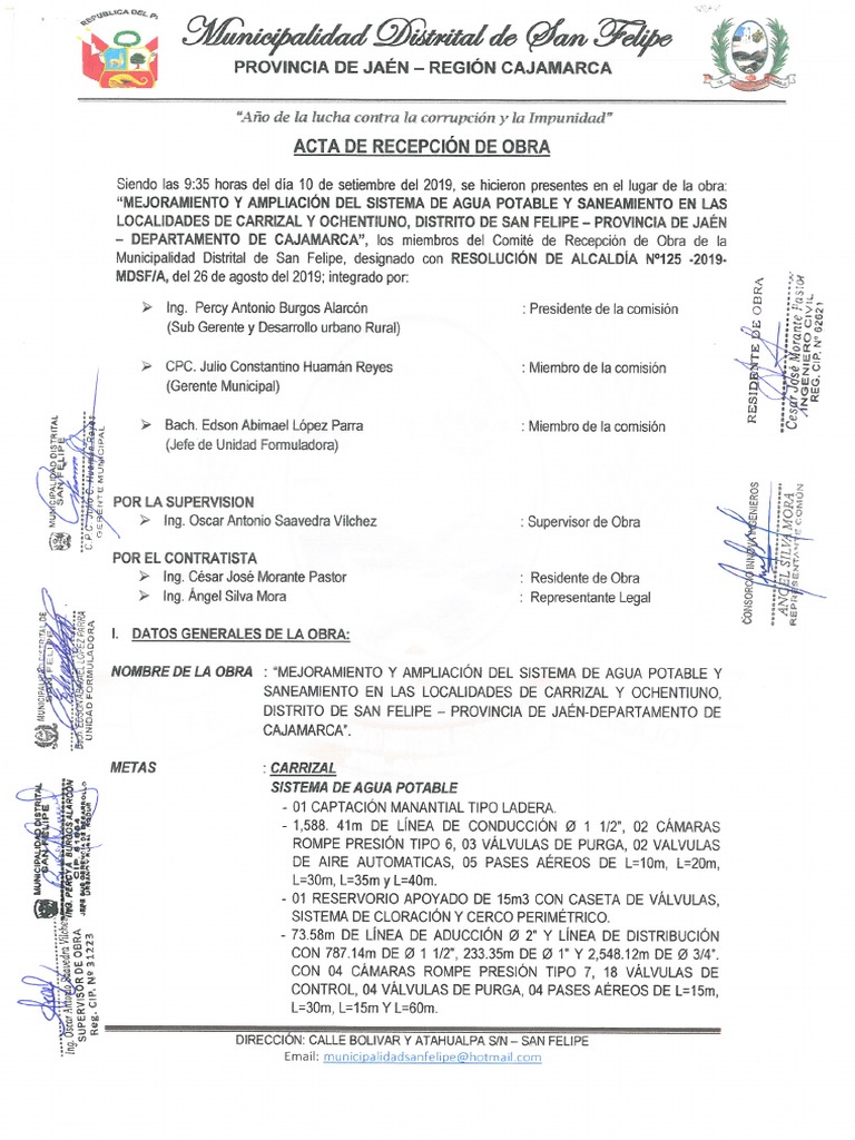 02.05. Acta de Recepción de Obra | PDF