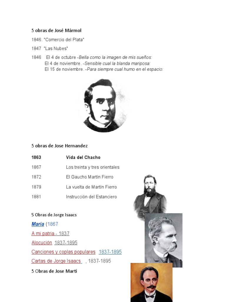 5 obras de José Mármol | PDF | Literatura en español | Literatura ...