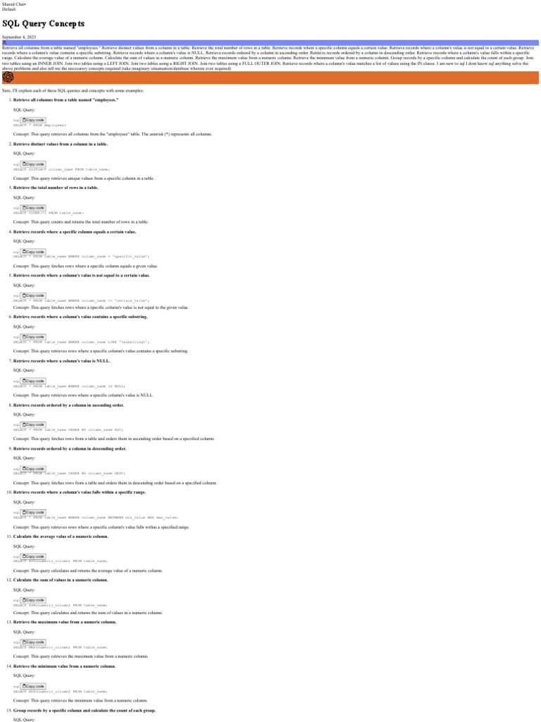 SQL Query Concepts 1 | PDF | Table (Database) | Sql