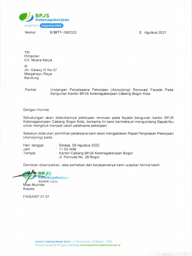 B 31172 082022 Undangan Penjelasan Pekerjaan (Aanwijzing) Renovasi ...