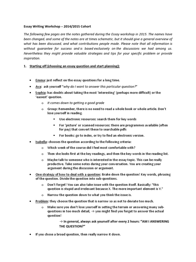 Essay Writing Workshop | PDF | Argument | Essays