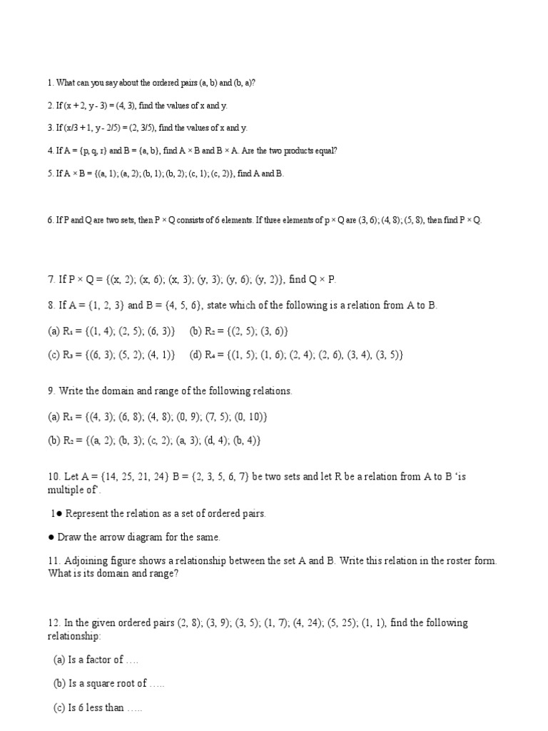 Worksheet On Math Relation | PDF | Mathematics