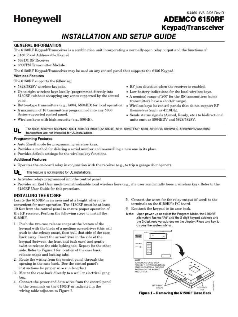 ADEMCO 6150RF Keypad Setup Guide | PDF | Electromagnetic Interference ...