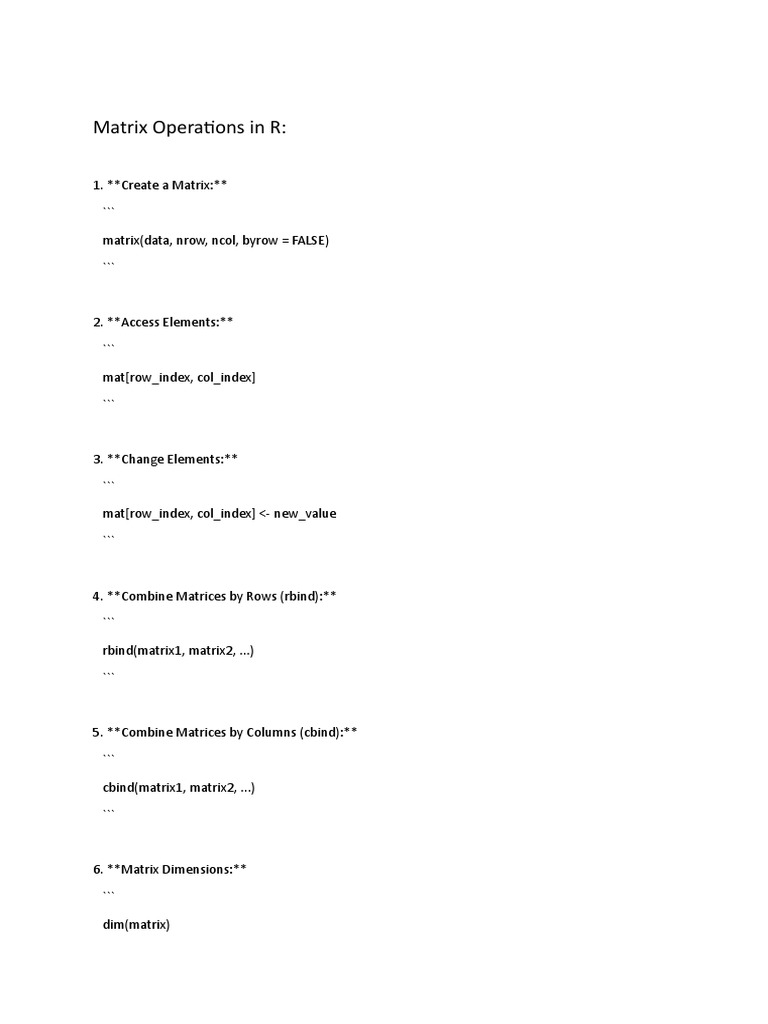 Matrix Operations in R programming | PDF | Matrix (Mathematics) | Computer Programming