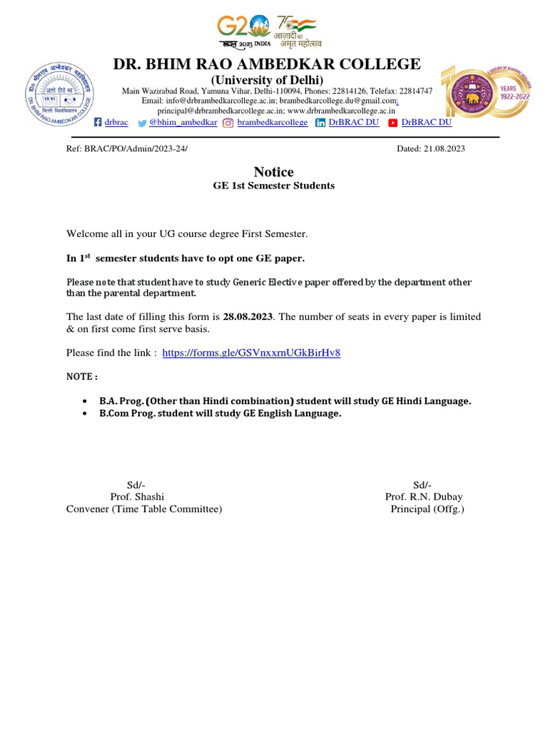 GE Paper Registration for 1st Semester | PDF