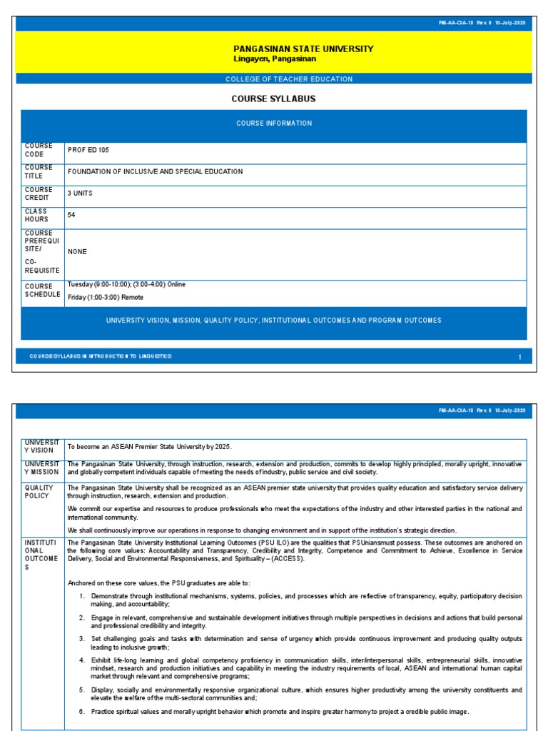 Inclusive and Special Education Syllabus | PDF | Learning ...
