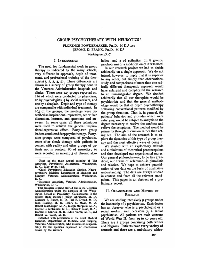 Group Psychotherapy With Neurotics | PDF | Psychotherapy | Therapy