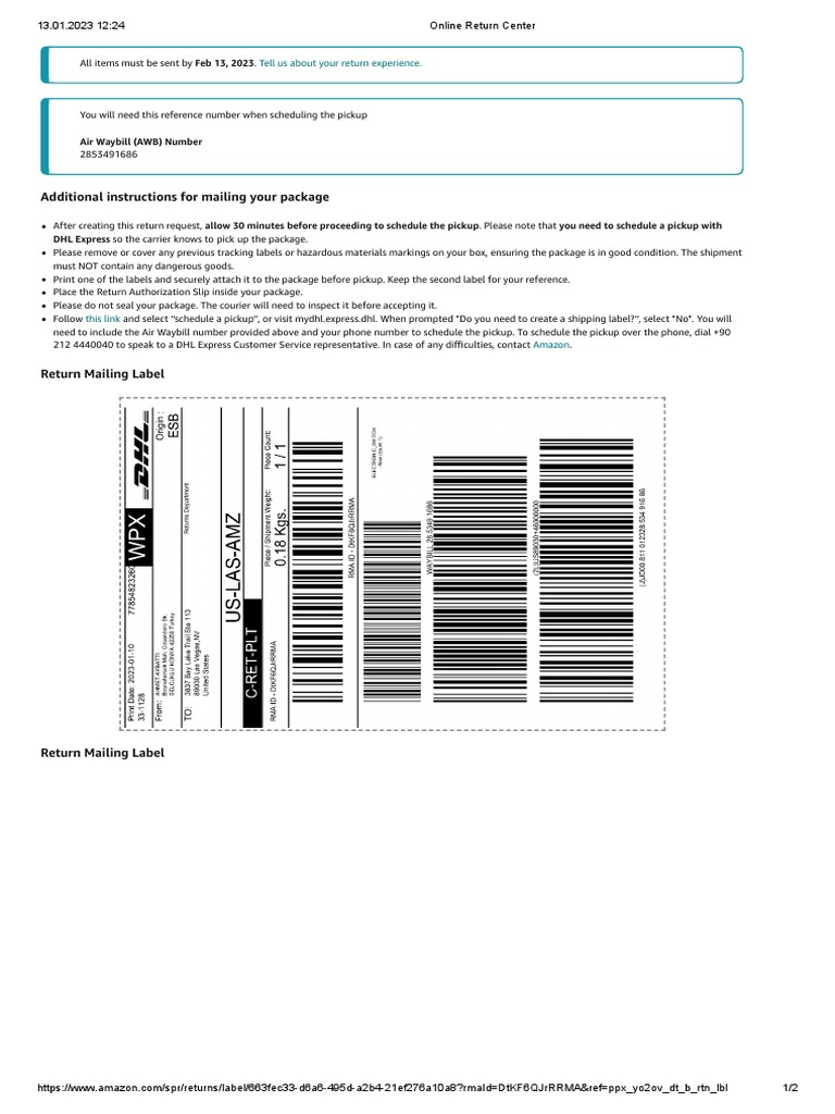 Sample DHL Ticket | PDF