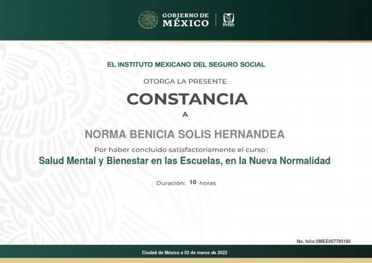 Constancia Salud Mental y Bienestar en Las Escuelas | PDF