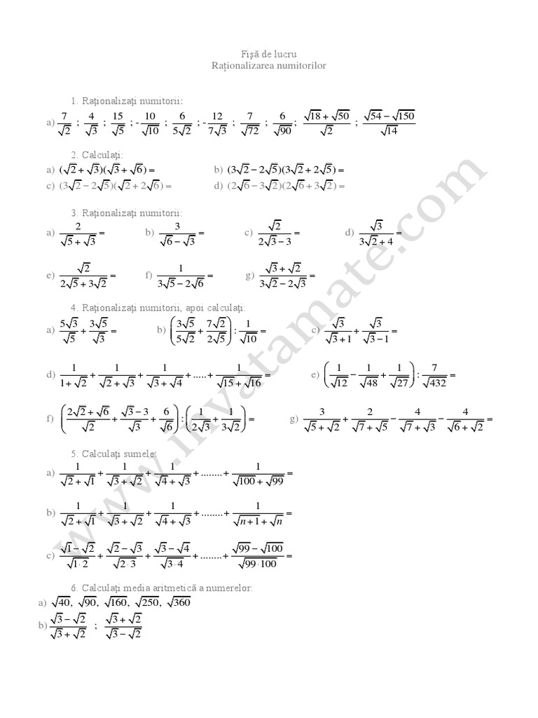 Rationalizarea Numitorilor | PDF