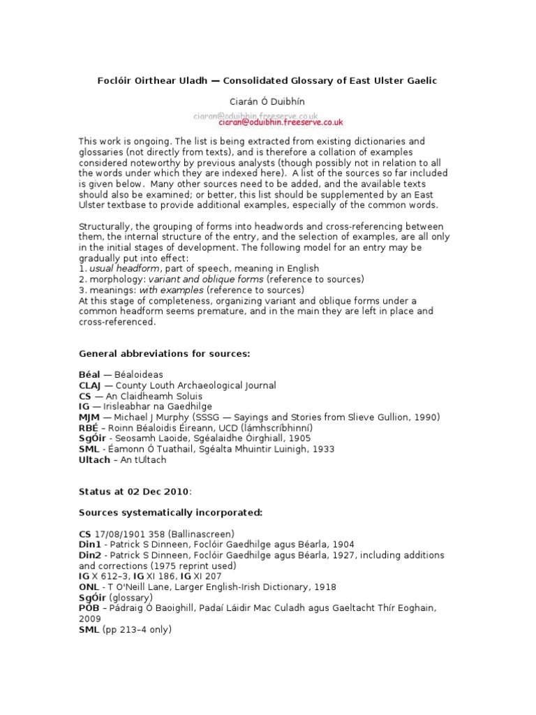 East Ulster Dictionary | PDF | Irish Language | Ulster