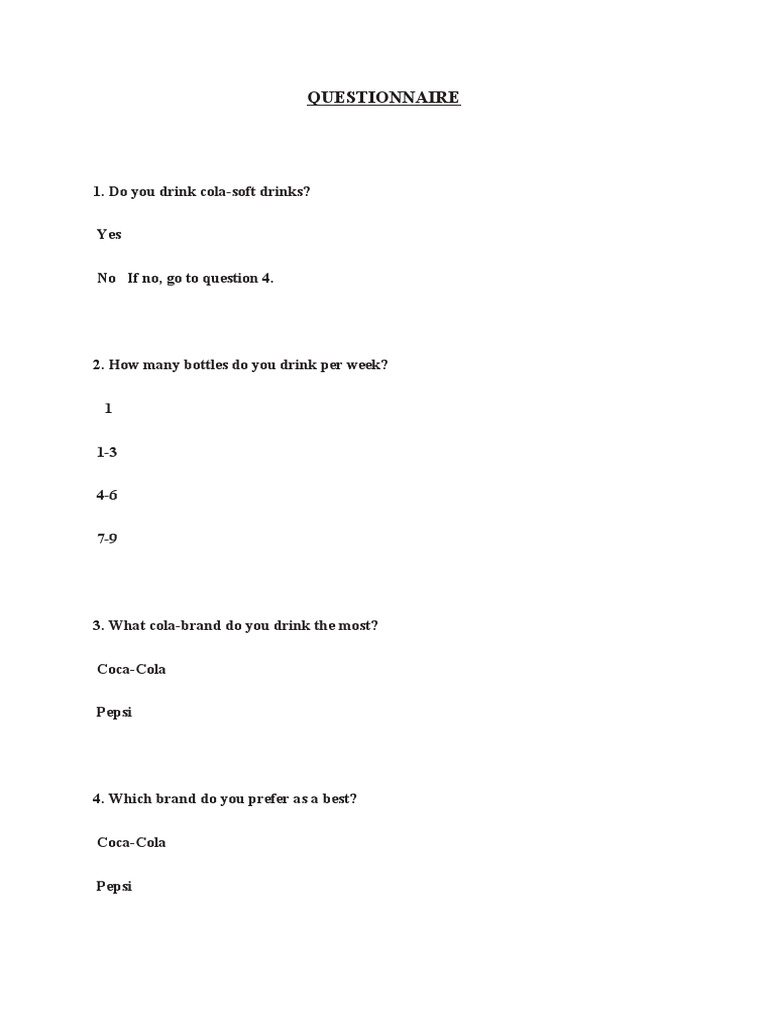Cola Brand Preference Questionnaire | PDF