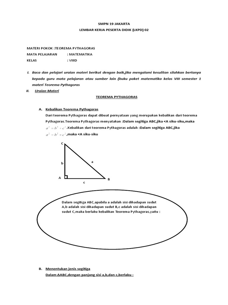 LKPD Teorema Pythagoras Kelas 8 | PDF
