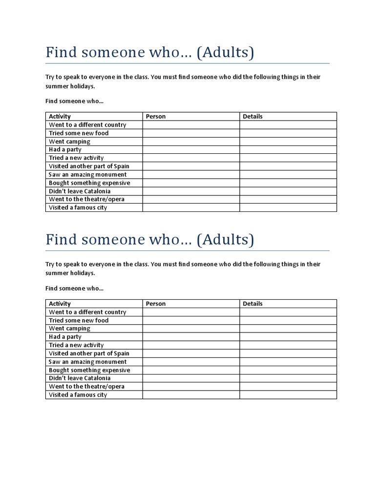 Find Someone Who Adults Edit | PDF